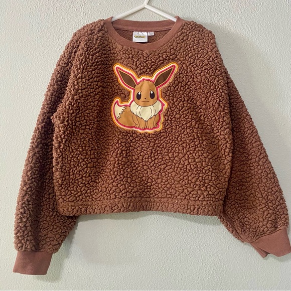 Pokemon | Shirts & Tops | Pokmon Brown Fuzzy Sweater With Eevee Design ...